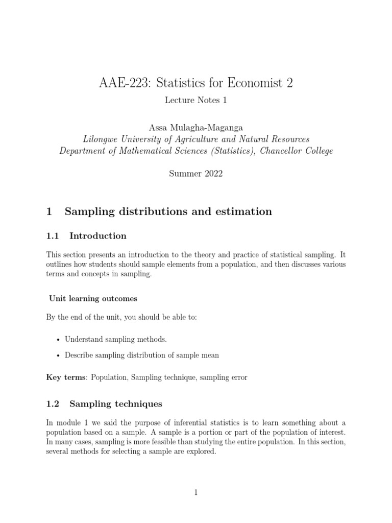 Lecture 1 | PDF | Sampling (Statistics) | Sample Size Determination