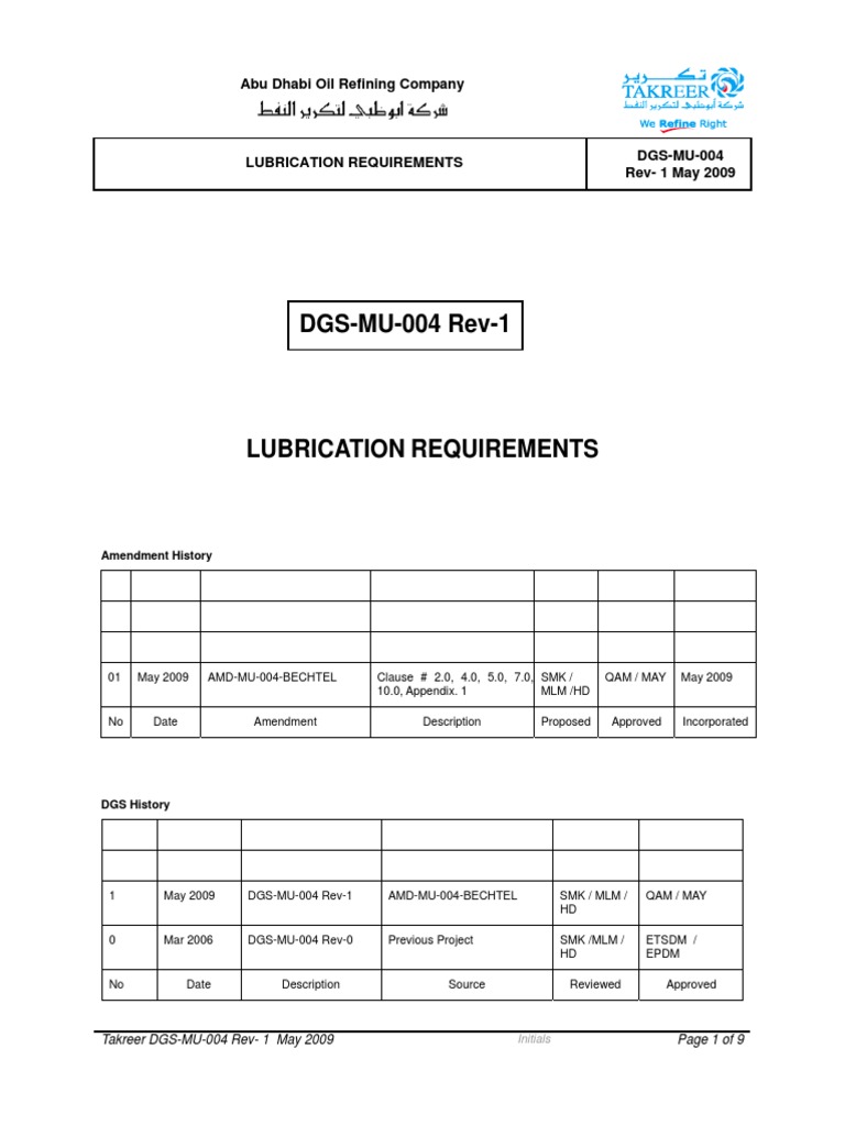 Dgs-Mu-004-R1 Lubrication Requirements | PDF | Specification (Technical ...