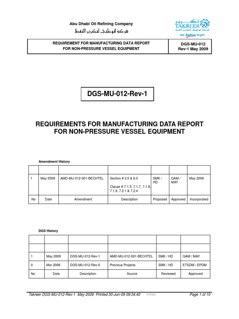 DGS-MU-012-R1 Requirements For Manufacturing Data Report For Non ...