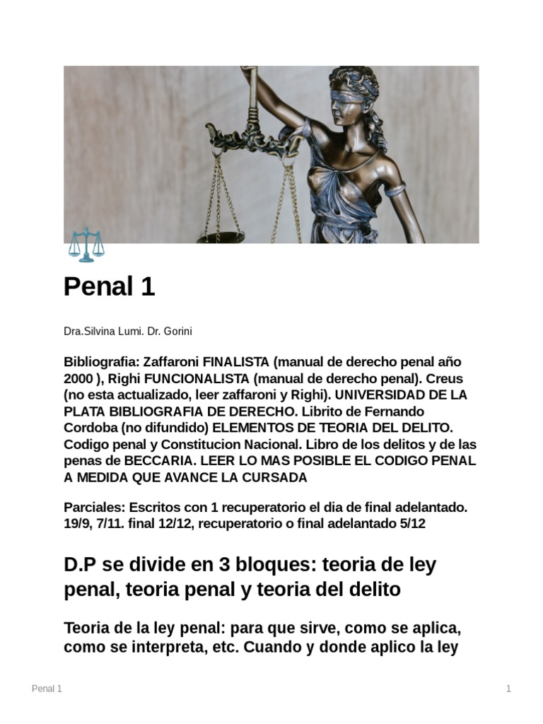 Penal 1: D.P Se Divide en 3 Bloques: Teoria de Ley Penal, Teoria Penal y Teoria Del Delito | PDF ...