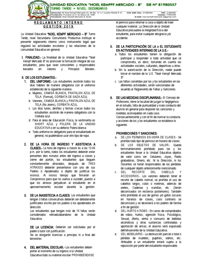 Reglamento Interno Abreviado y Compromiso - NKMB | PDF