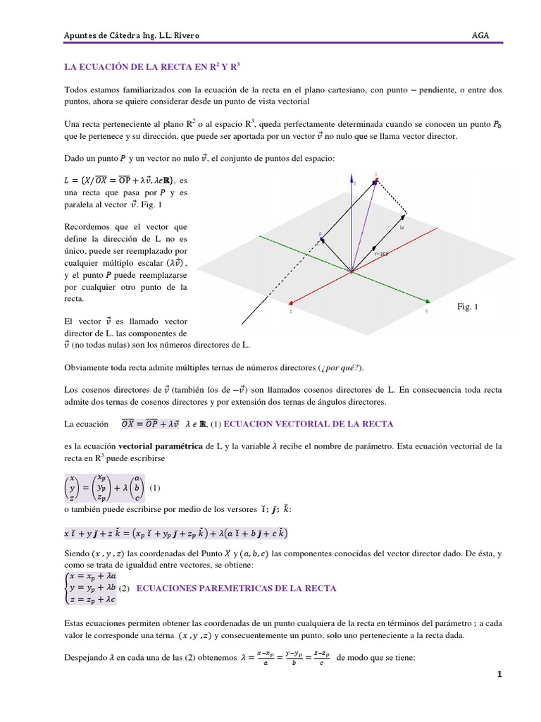 Apuntes de Cátedra La Recta de LLR | PDF | Línea (geometría) | Vector ...