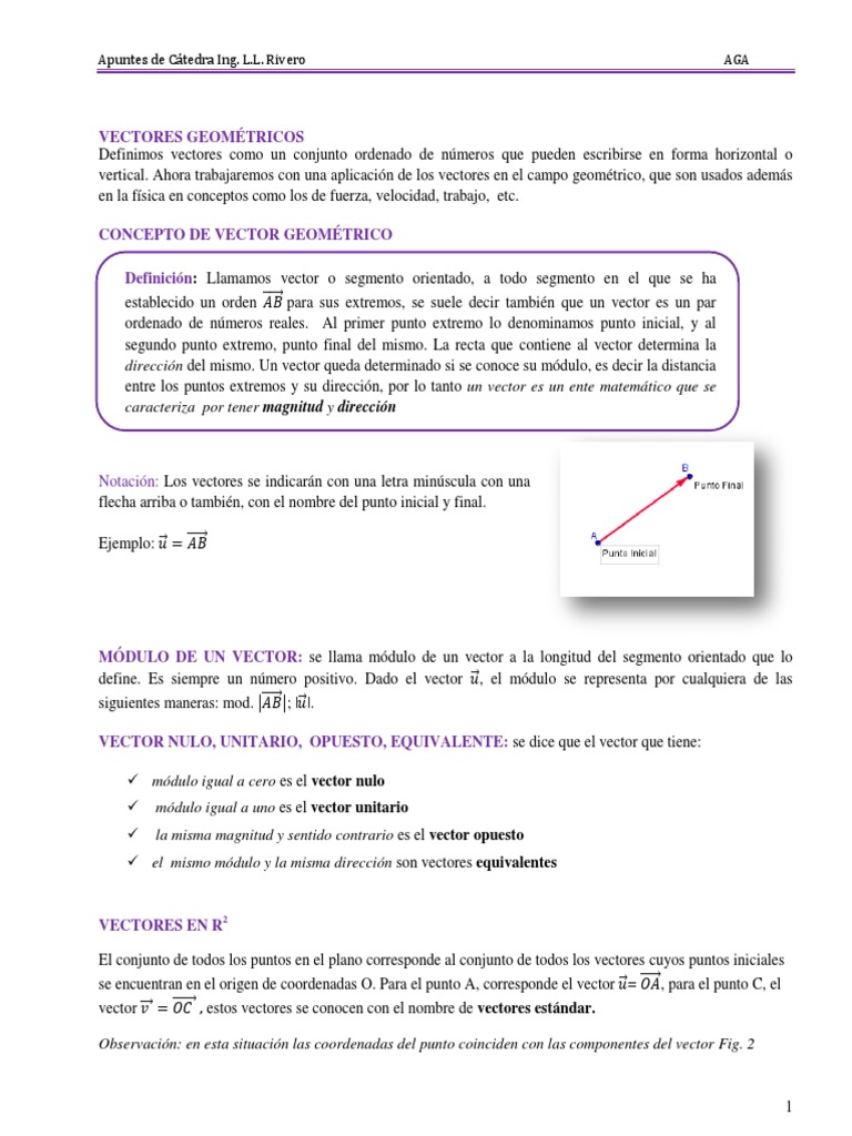APUNTE ALGEBRA Vectores R2 | PDF | Vector Euclidiano | Escalar (Matemáticas)