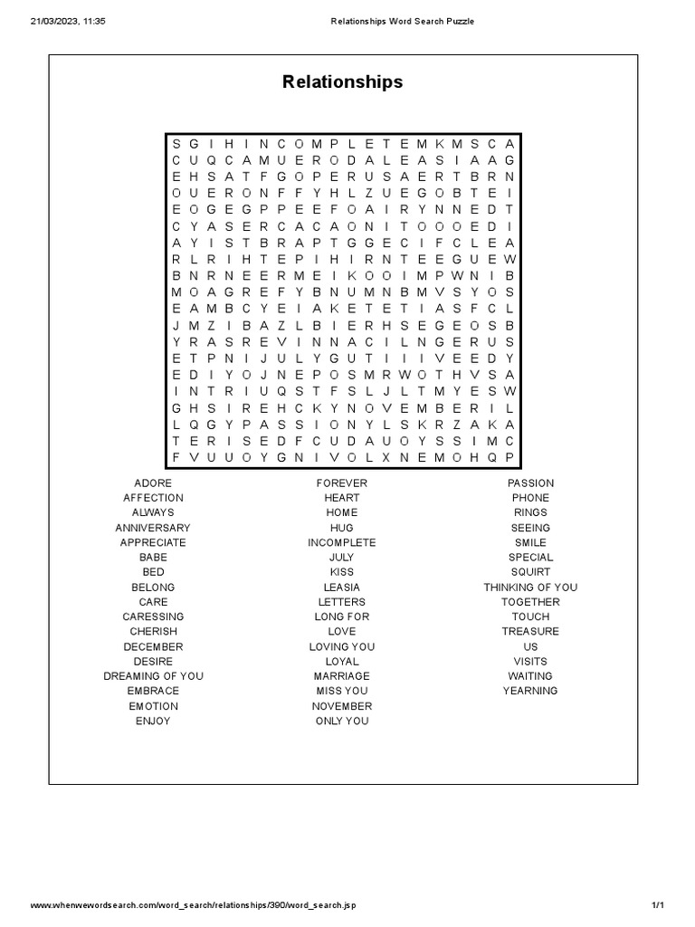 Relationships Word Search Puzzle | PDF