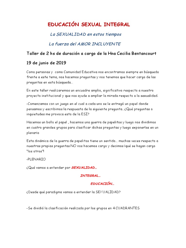 TALLER ESI La Fuerza Del Amor Incluyente | PDF | Sexualidad | Educación sexual