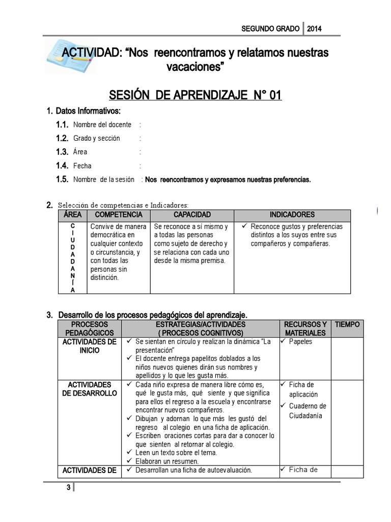 Actividades de Aprendizaje para Segundo Grado | PDF | Aprendizaje ...