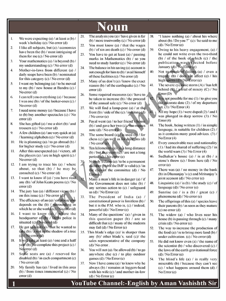 Noun Sheet New 2019 | PDF