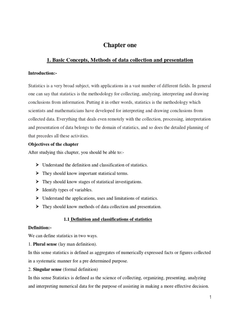 Chapter One: 1. Basic Concepts, Methods of Data Collection and Presentation | PDF | Statistics ...