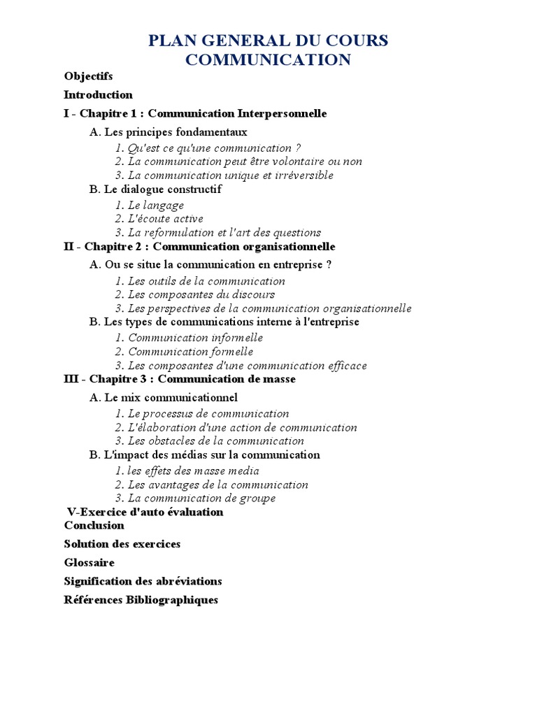 Plan General Du Cours Communication | PDF