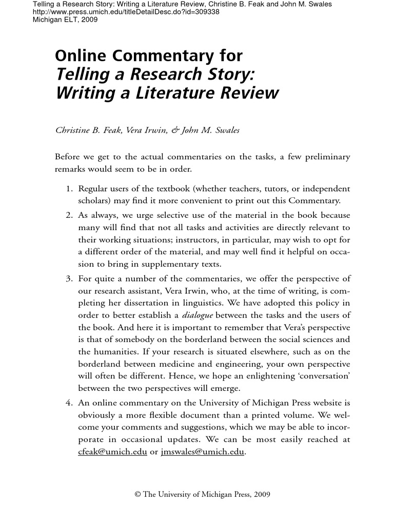 Telling A Research Story Writing A Literature Review | PDF | Thesis ...