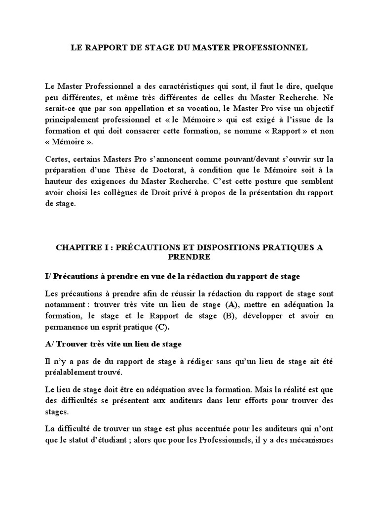 Le Rapport de Stage Du Master Professionnel | PDF | Évolution de carrière