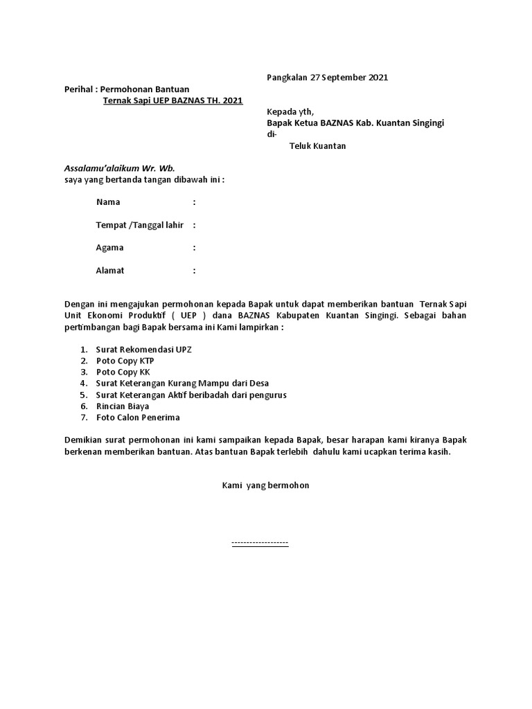 Surat Permohonan Baznas | PDF