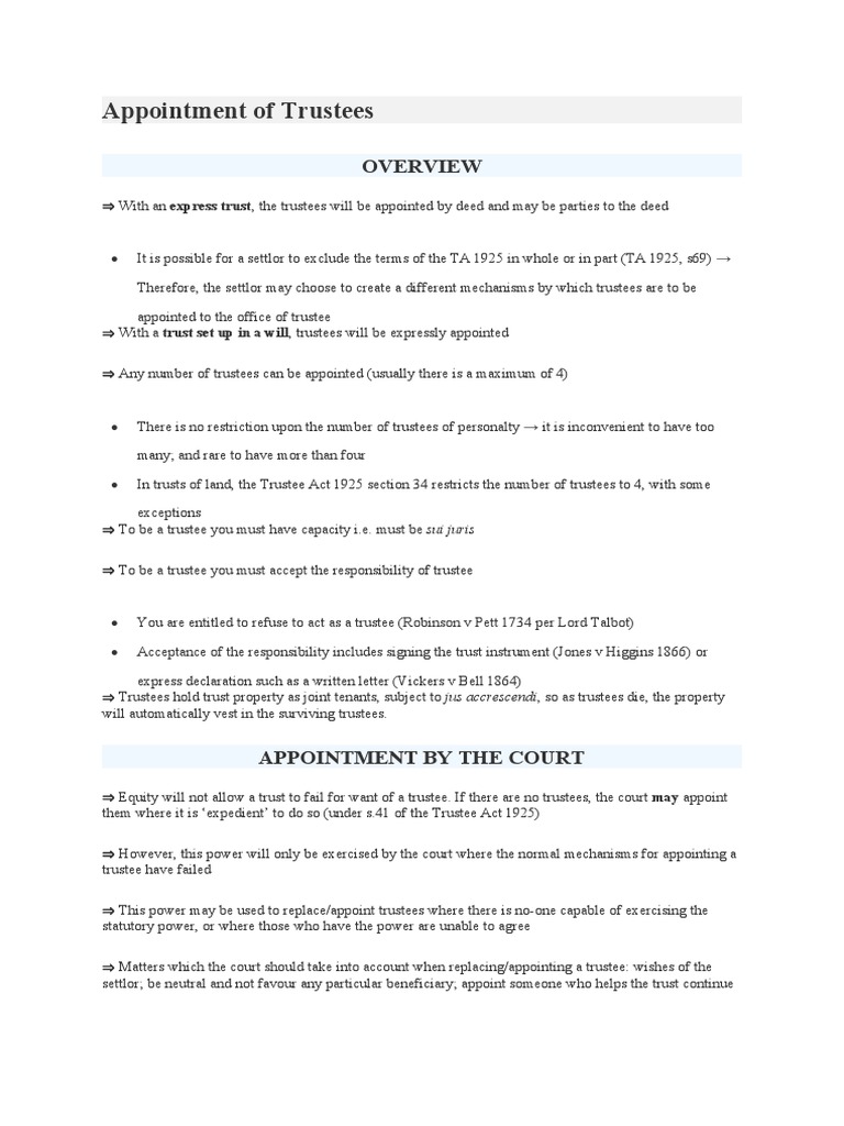 Appointment of Trustees (Jan. 18) | PDF | Trust Law | Trustee