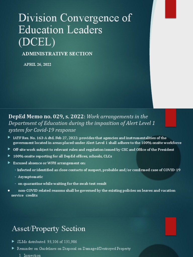 Division Convergence of Education Leaders (DCEL) : Administrative ...