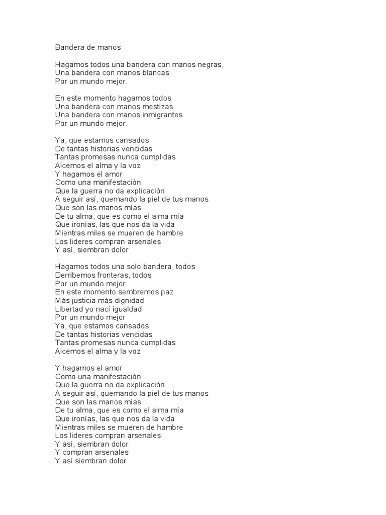Bandera de Manos - Letra de Juanes | PDF