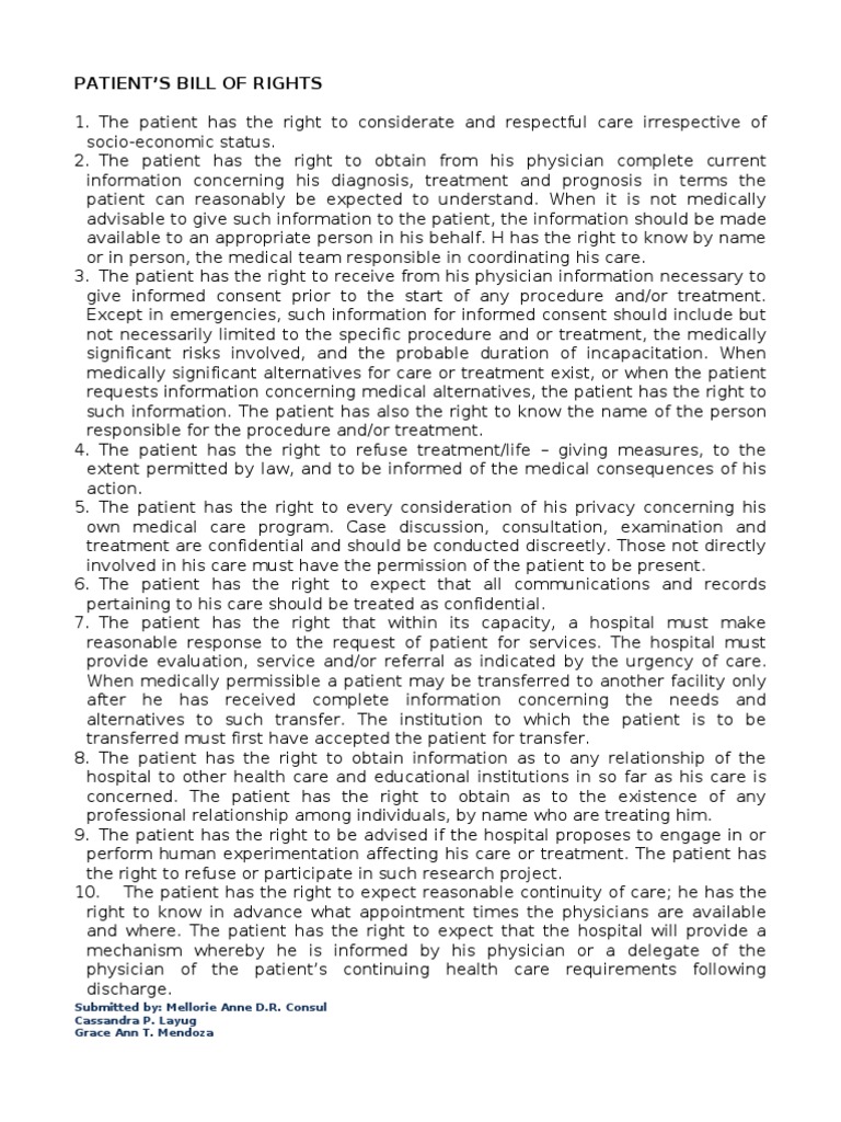 Patient's Bill of Rights | PDF | Patient | Informed Consent