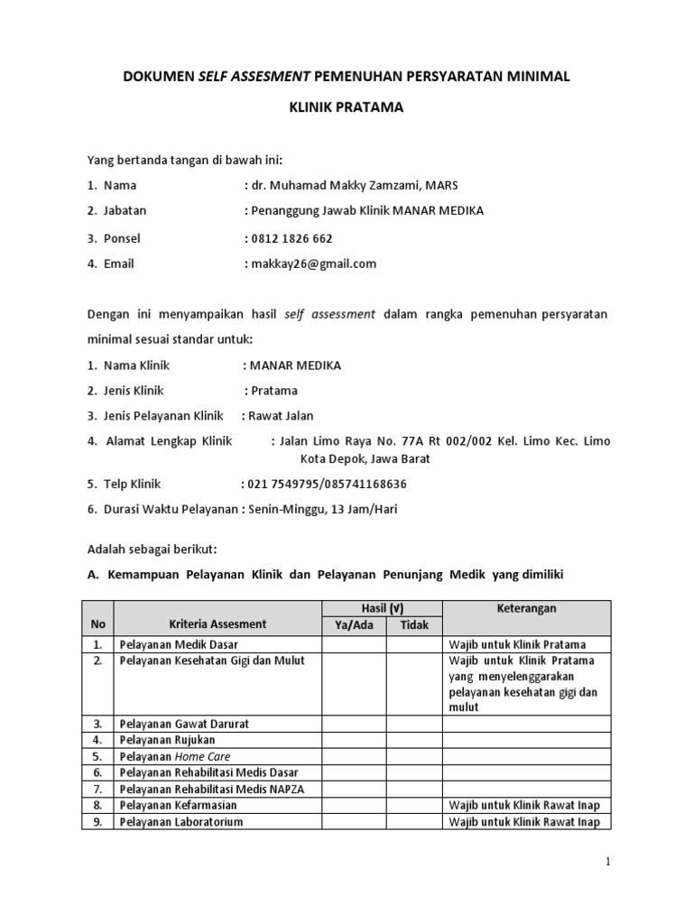 Dokumen Self Assesment Pemenuhan Persyaratan Minimal | PDF