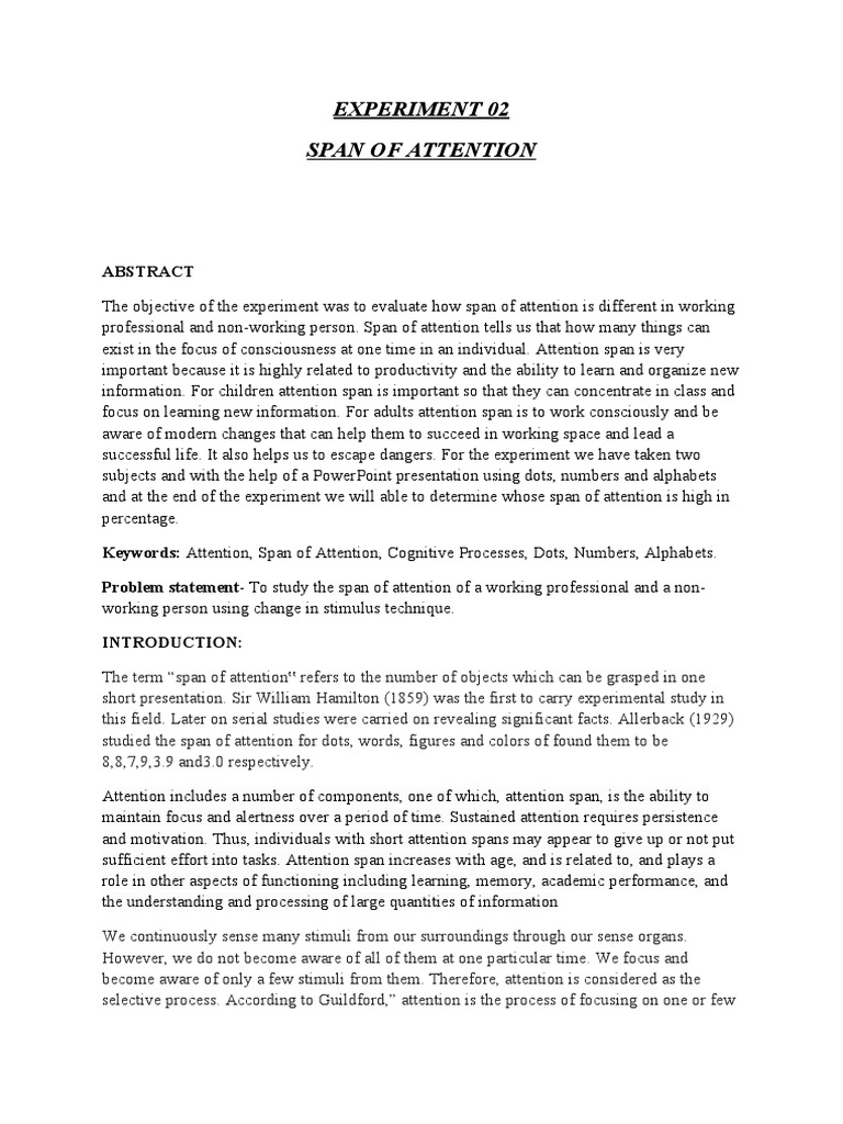 EXPERIMENT 02 - Span of Attention | PDF | Attention | Classroom