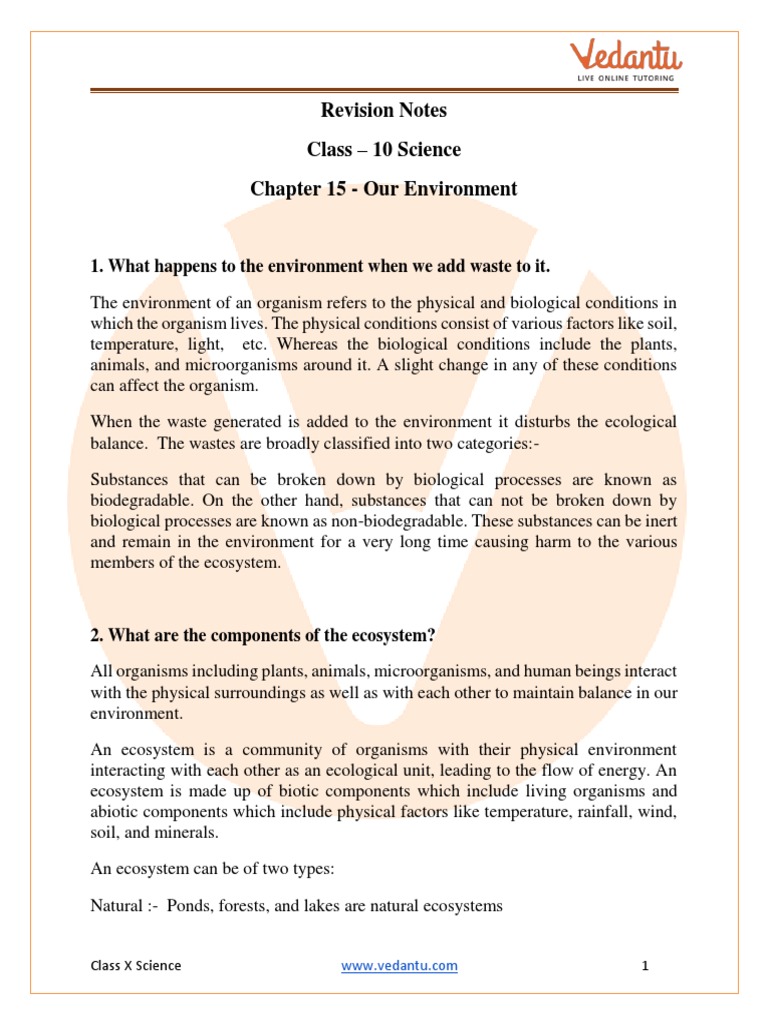 Our Environment Chapter from Class 10 Science Notes | PDF | Ecosystem ...
