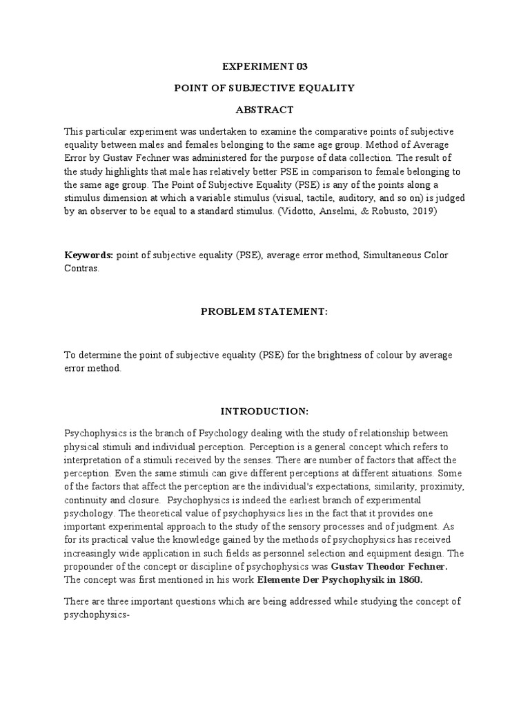 Experiment-03 PSE | PDF | Psychophysics | Perception