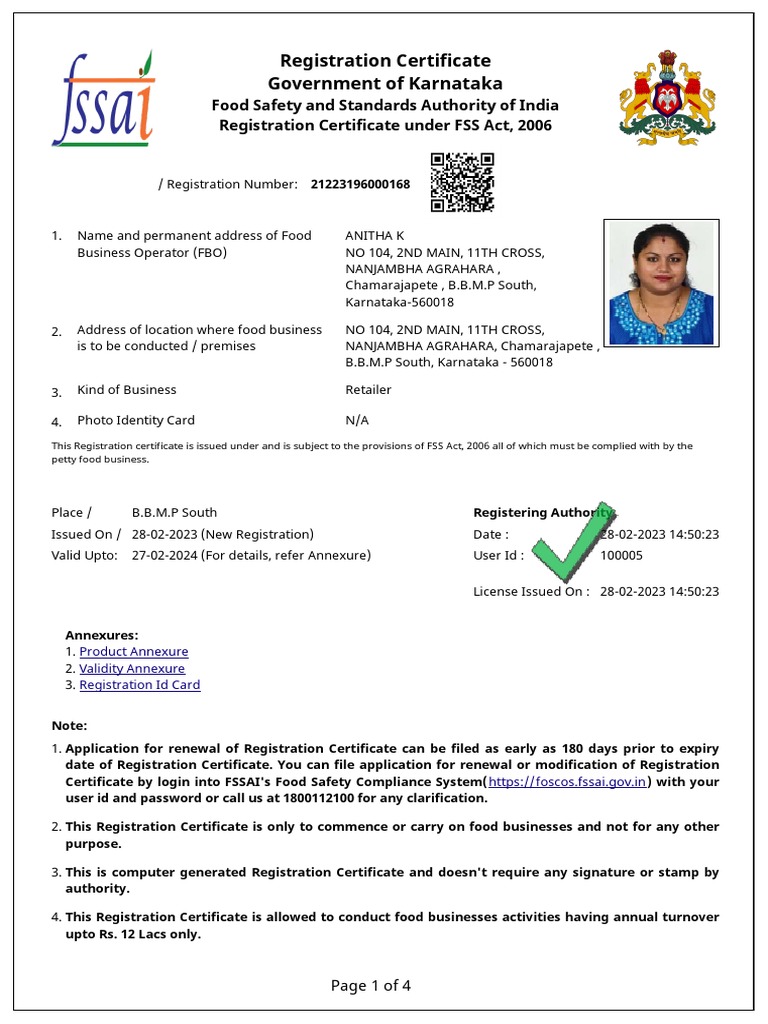 Registration Certificate Government of Karnataka | PDF | Foods | Identity Document