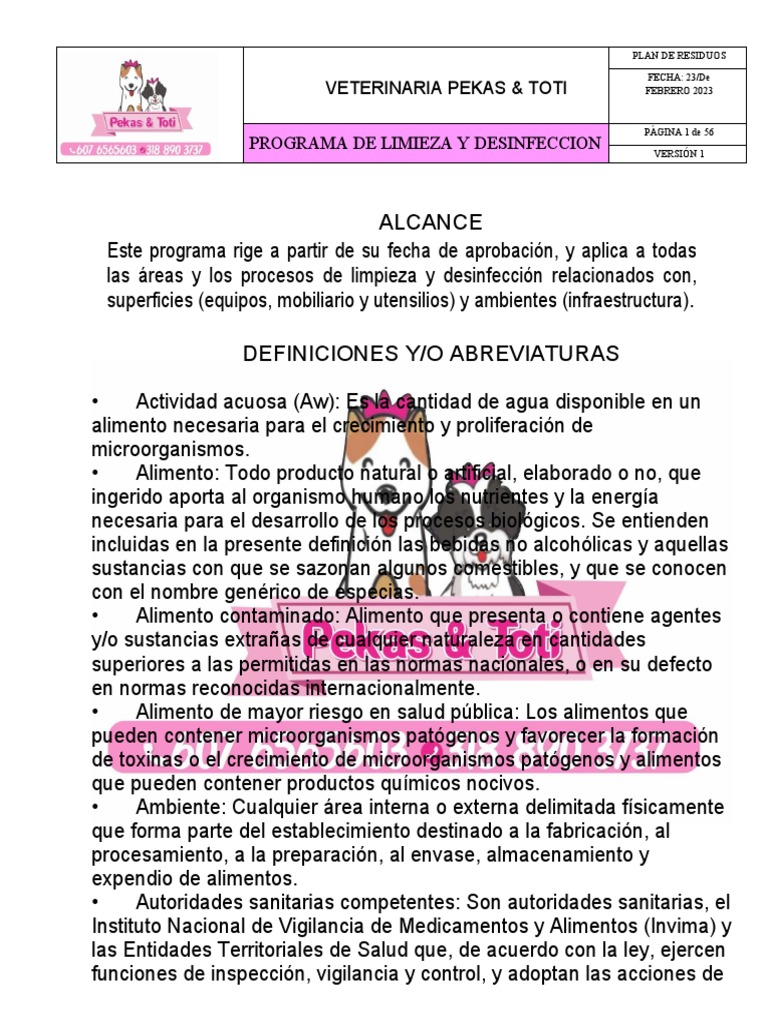 Programa de Limpieza y Desinfeccion | PDF | Alimentos | Seguridad alimenticia