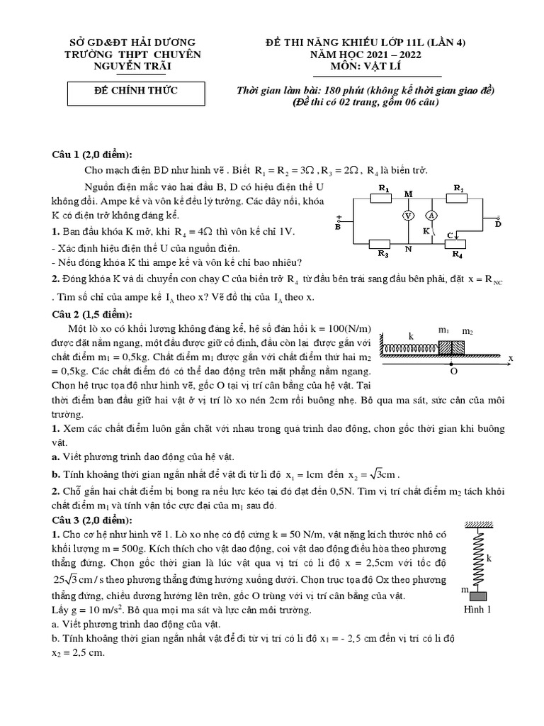 Đề Chính Thức: Thời gian làm bài: 180 phút (không kể thời gian giao đề ...