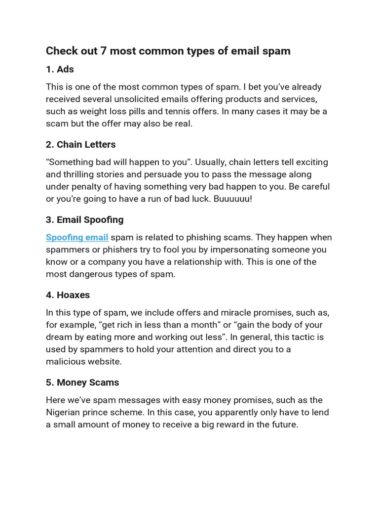 Types of Spam | PDF | Email Spam | Spamming Types of Spam | PDF | Email Spam | Spamming