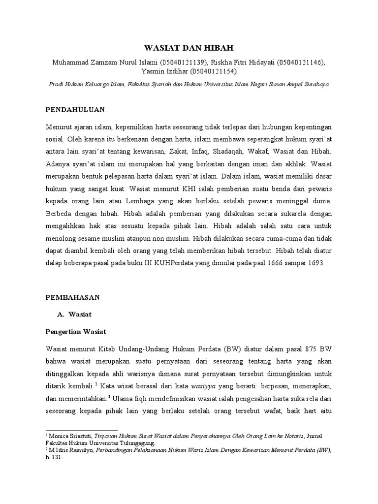 Hukum Wasiat dan Hibah dalam Islam | PDF