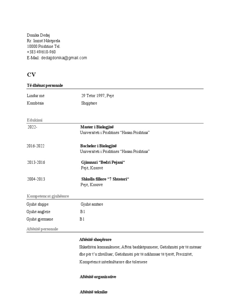 CV Donika Dedaj | PDF