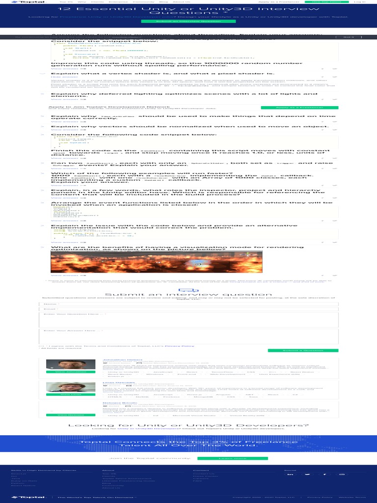 12 Essential Unity or Unity3D Interview Questions and Answers - Toptal ...