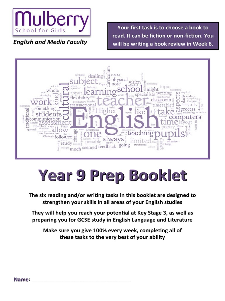 Year 9 English Prep Booklet | PDF | Schools