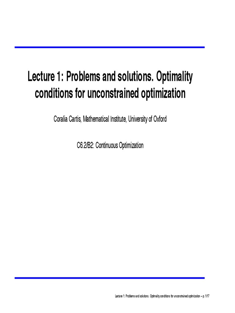 Lecture 1: Problems and Solutions. Optimality Conditions For Unconstrained Optimization | PDF ...