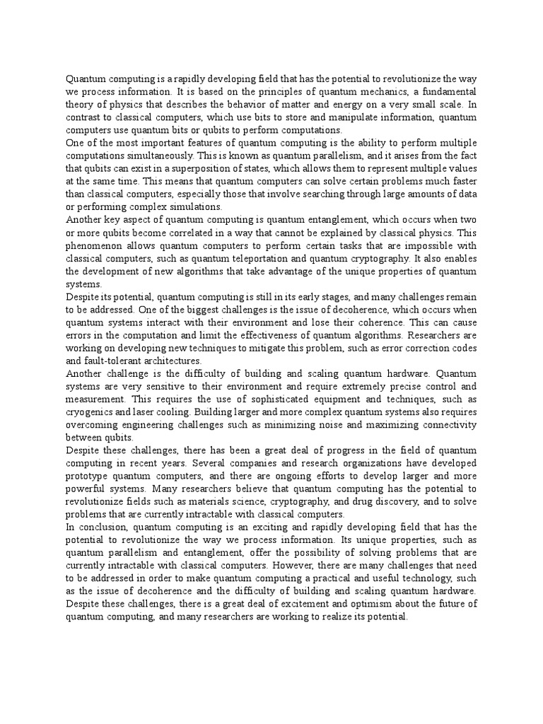 Essay About Quantum Computing | PDF | Quantum Computing | Quantum Mechanics