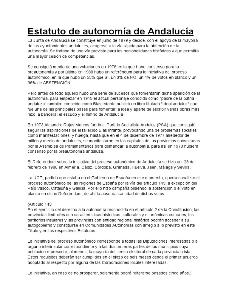 Estatuto de Autonomía de Andalucía | PDF | España | Gobierno de españa
