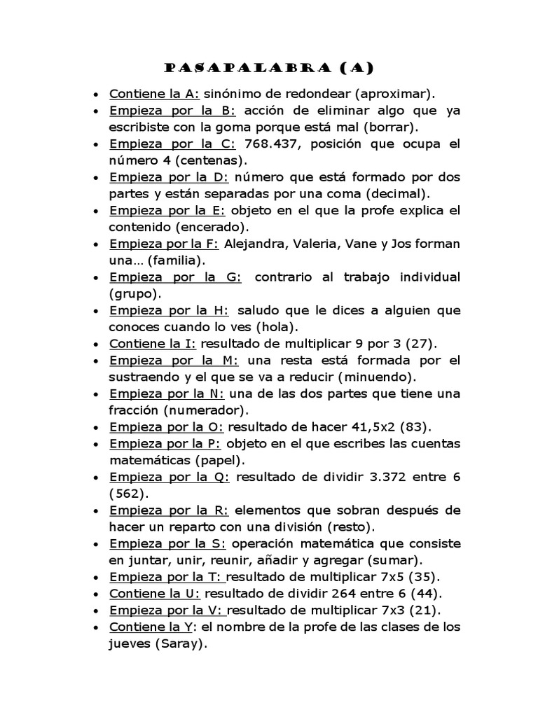 Pasapalabra A | PDF