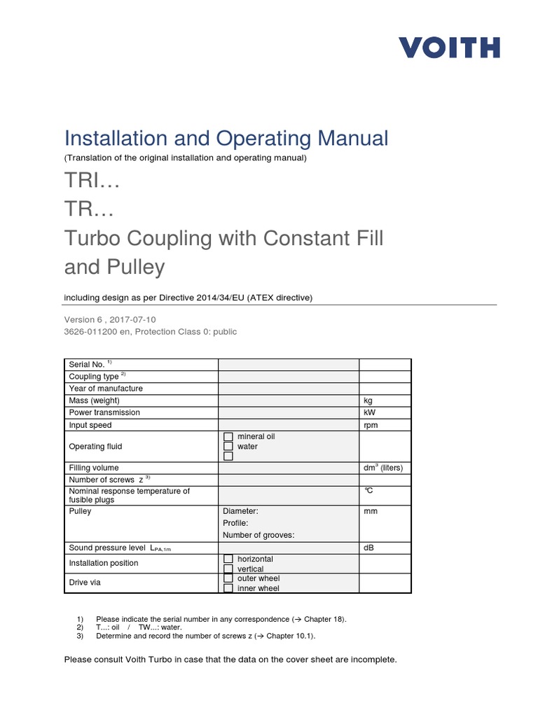 Installation and Operating Manual: Tri TR Turbo Coupling With Constant ...