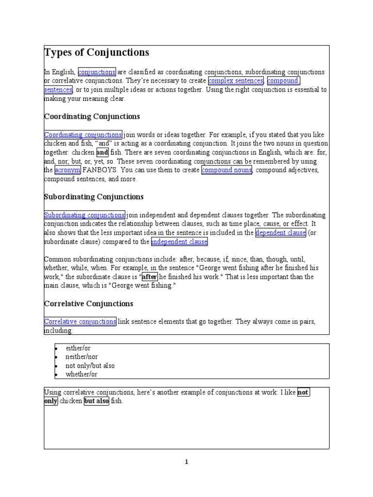 Types of Conjunctions | PDF | Grammar | Cognitive Science