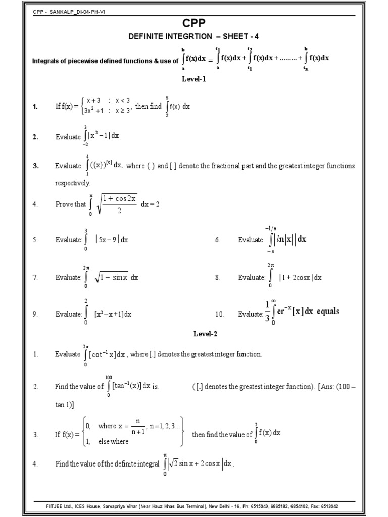 1 2 2 Cos X: Integrals of Piecewise Defined Functions & Use of | PDF | Function (Mathematics ...