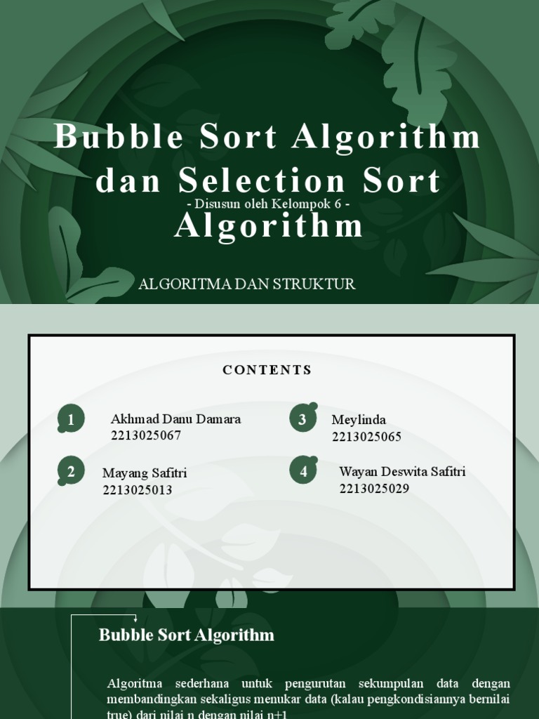 Bubble Sort Algorithm Dan Selection Sort Algorithm Kel 6 Pdf 4992