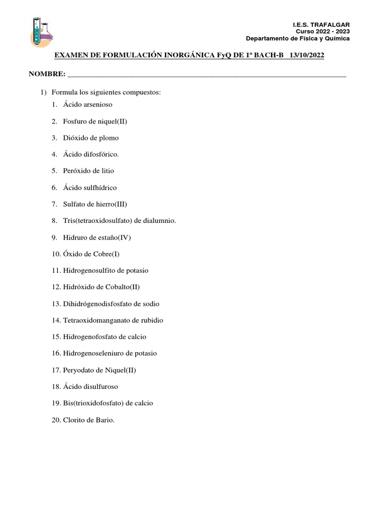 2223EXA1º.FORM - INORG (1 Eva) 1BTOB | PDF