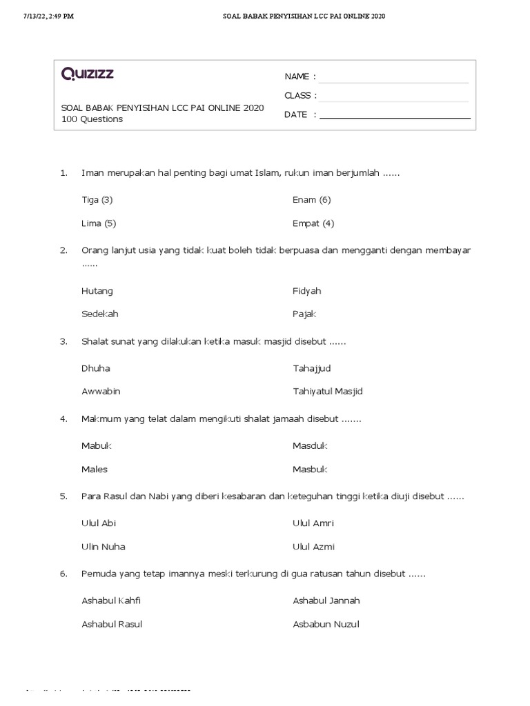 Soal Babak Penyisihan LCC Pai Online 2020 | PDF