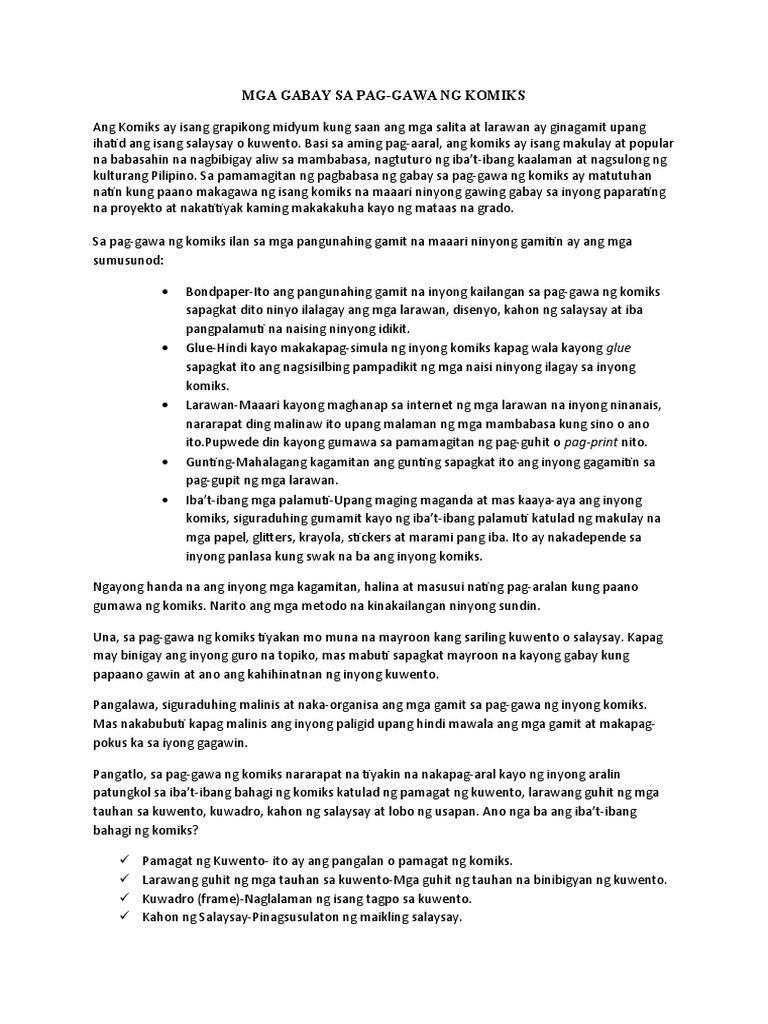 Mga Gabay Sa Pag-Gawa NG Komiks | PDF