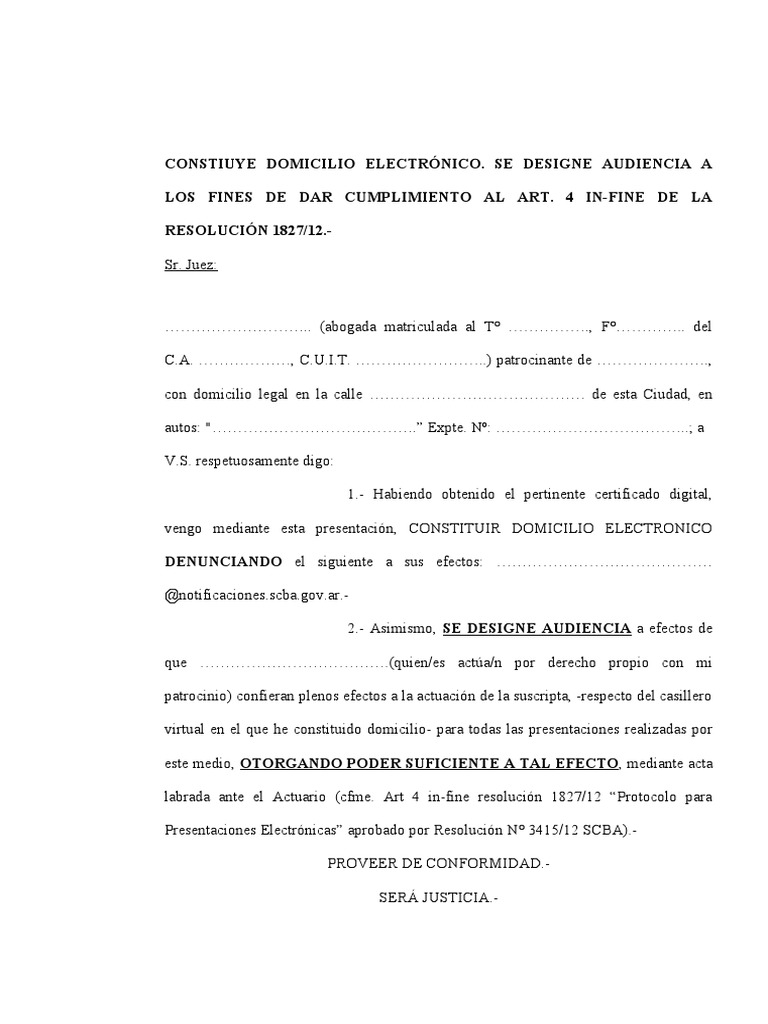 Modelo Escrito Constituye Domicilio Electronico y Solicita Audencia ...