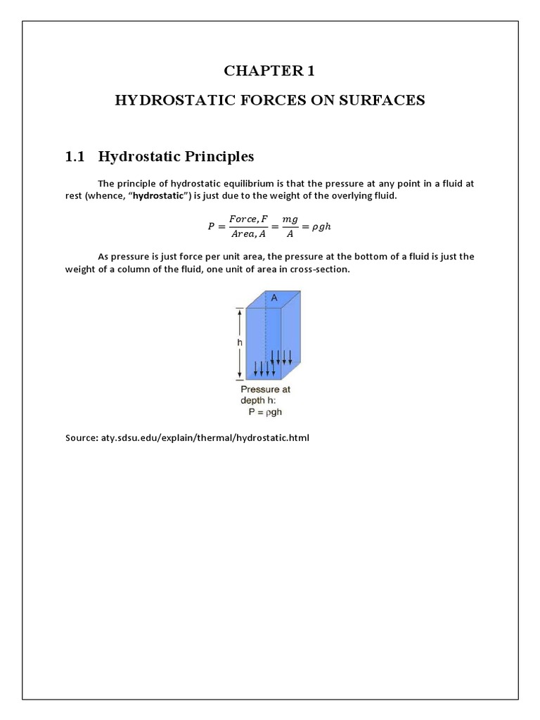 Chapter 1 Hydrostatic Forces On Surfaces | PDF | Pressure | Center Of Mass