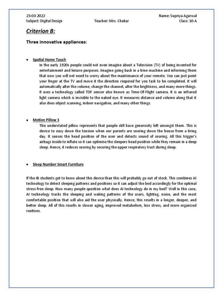 Criterion B Assignment Product Supriya | PDF | Chair | Prices