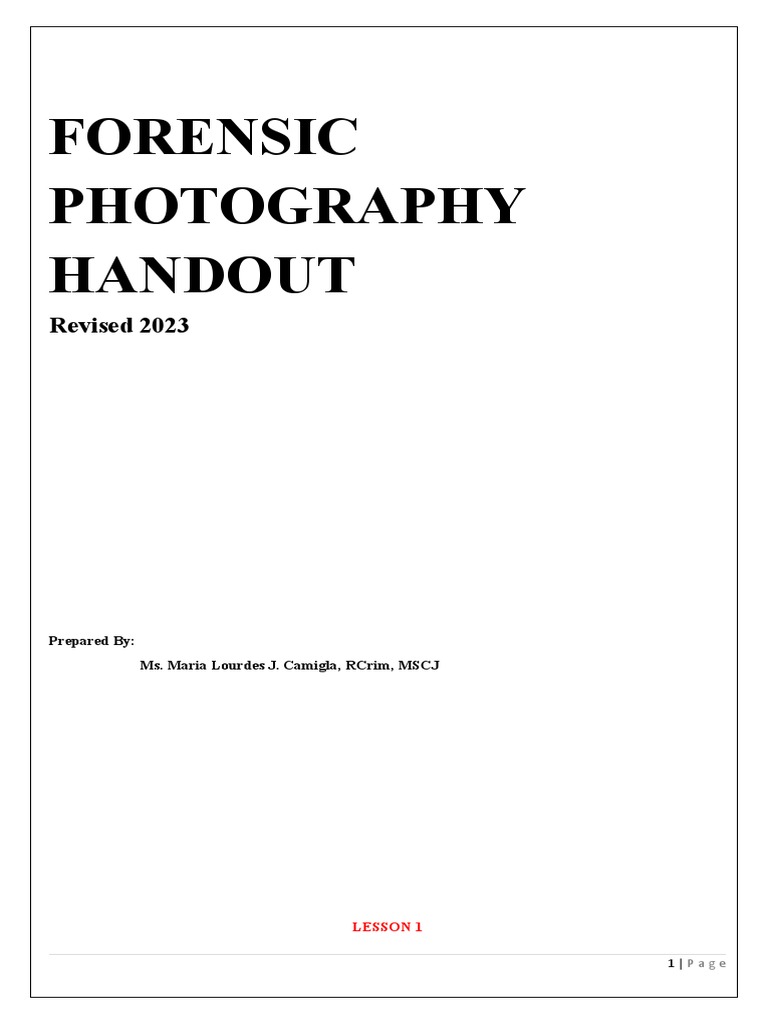 Revised Handout Forensic Photography 2023 | PDF | Camera | Film Speed