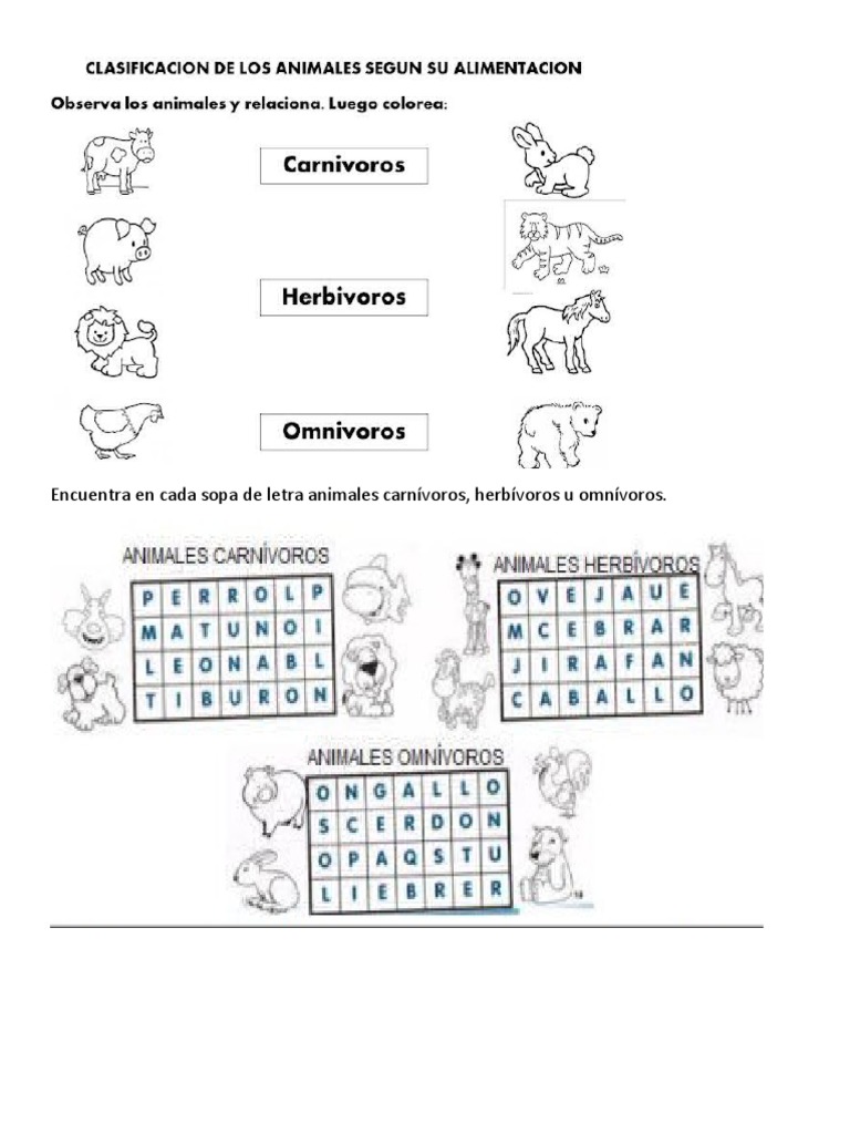 Encuentra en Cada Sopa de Letra Animales Carnívoros | PDF