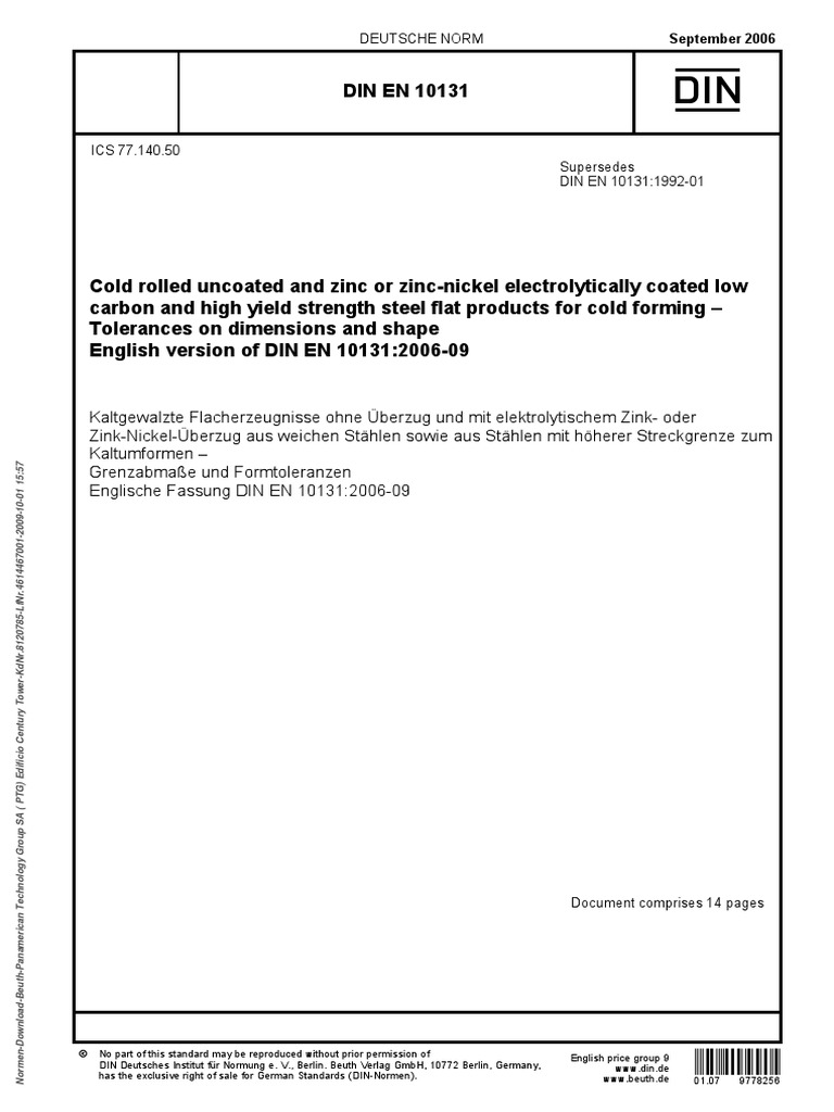 DIN EN 10131: Deutsche Norm | PDF | Sheet Metal | Engineering Tolerance