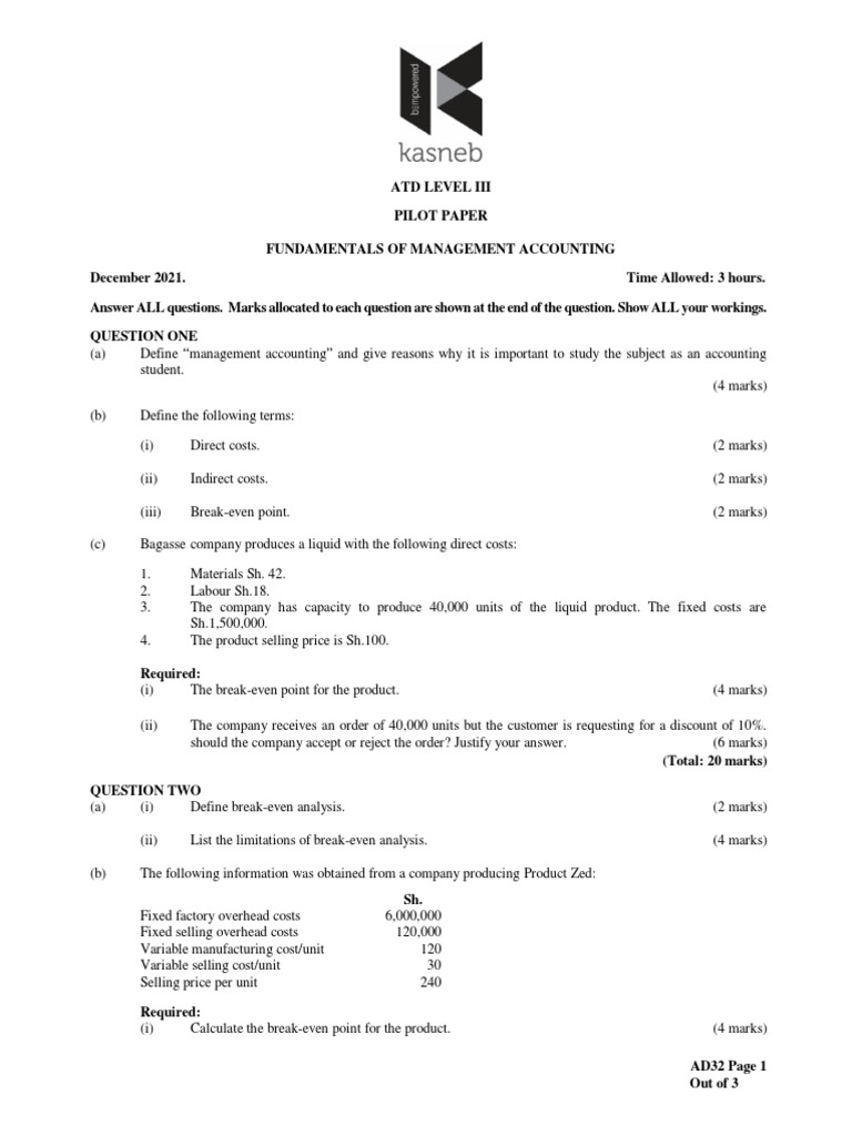 AD32 Fundamentals of Management Accounting - Pilot Question Paper-1 ...
